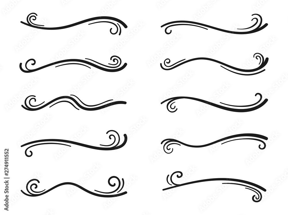 Hand drawn collection of curly swishes, swashes, swoops. Calligraphy ...