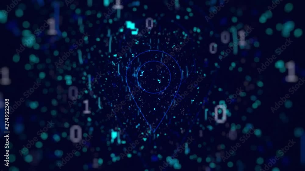Digital concept: Points icons animation on blue digital background. Map ...