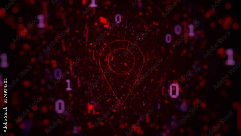 Digital concept: Points icons animation on red digital background. Map ...