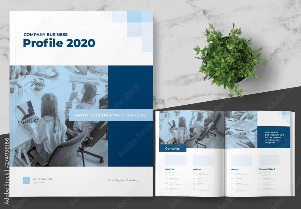 Company Profile Booklet Layout with Blue Accents Stock Template | Adobe ...