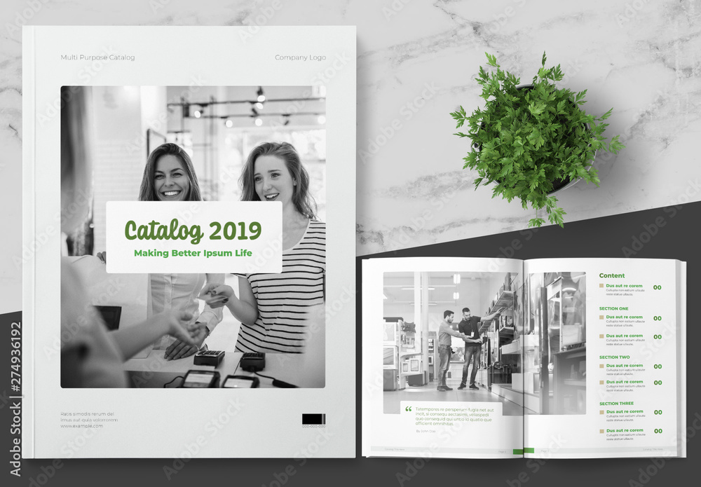Minimalist Catalog Layout with Green and Beige Accents Stock Template ...