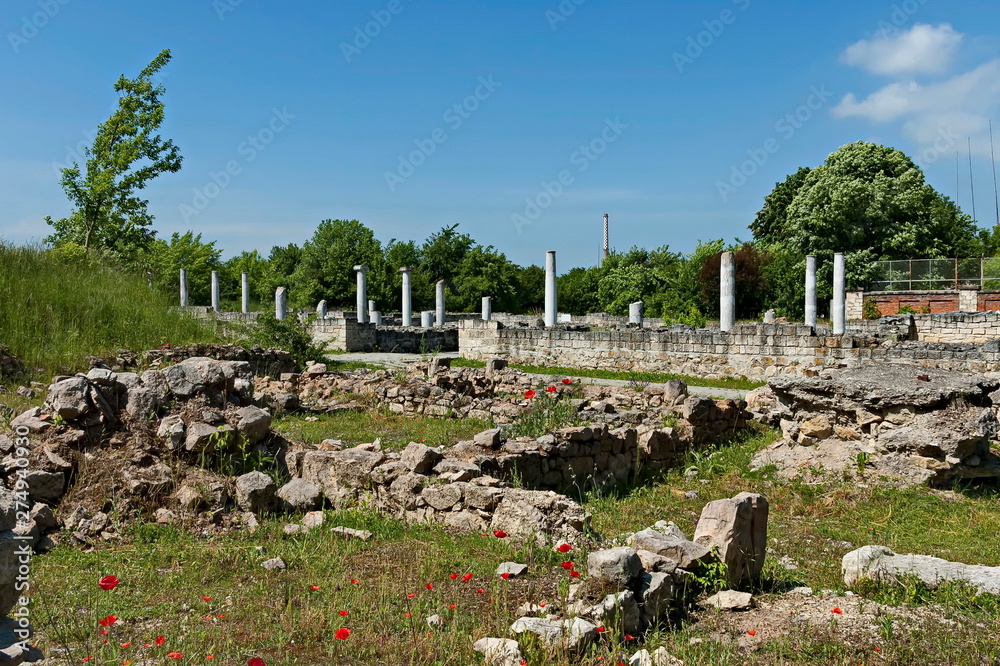 Archaeological Complex Abritus with inner walls and columns of the ...