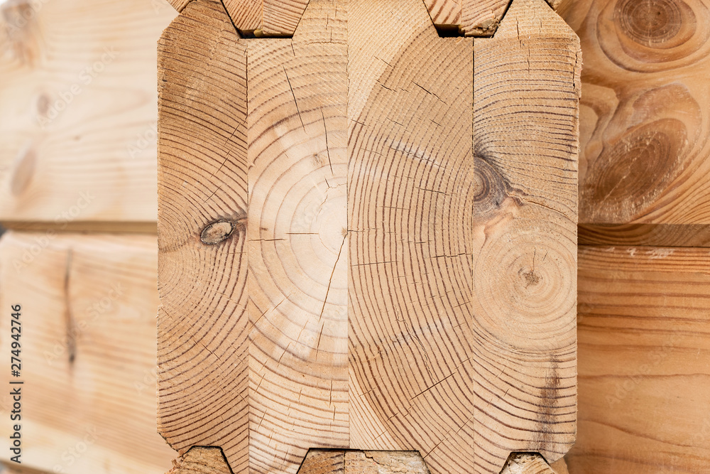 Wood Glued timber close up. Wooden grain timber end background. Glued ...