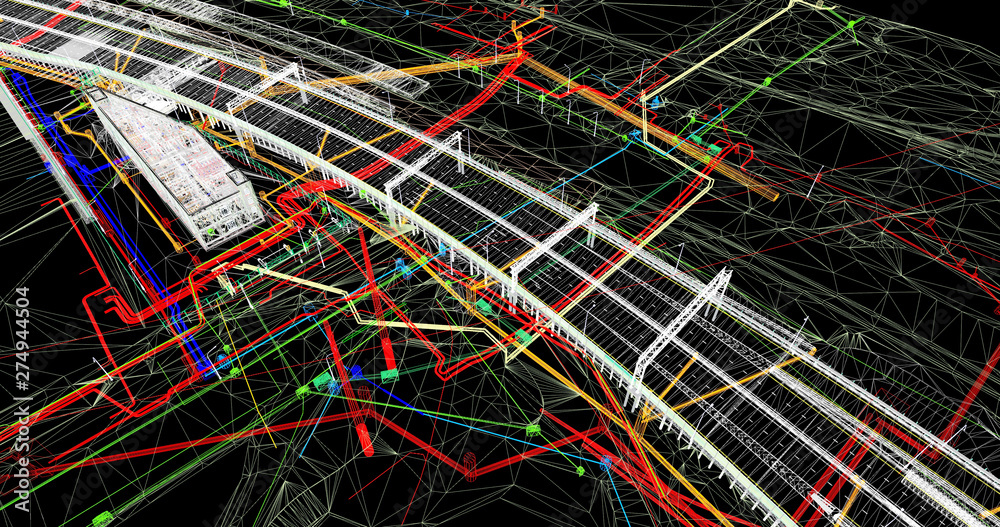 The BIM model of the object of transport infrastructure of wireframe ...