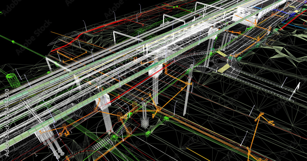 The BIM model of the object of transport infrastructure of wireframe ...