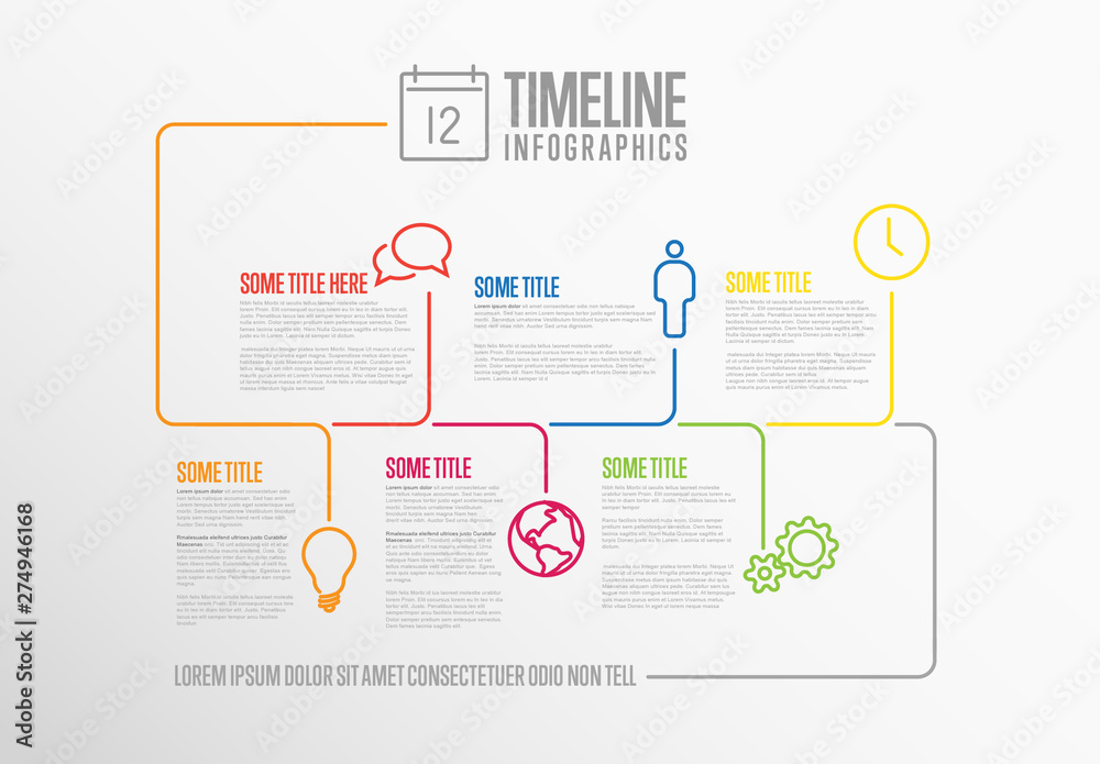 Multicolored Timeline Layout with Icons Stock Template | Adobe Stock