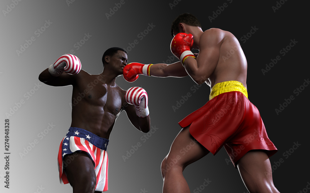 Concept Of Trade War Between Usa And China 3d Illustration Two Boxer