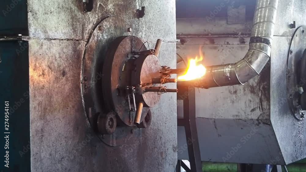 Mechanical engineering and heat treatment of metals. Fire from rotary ...