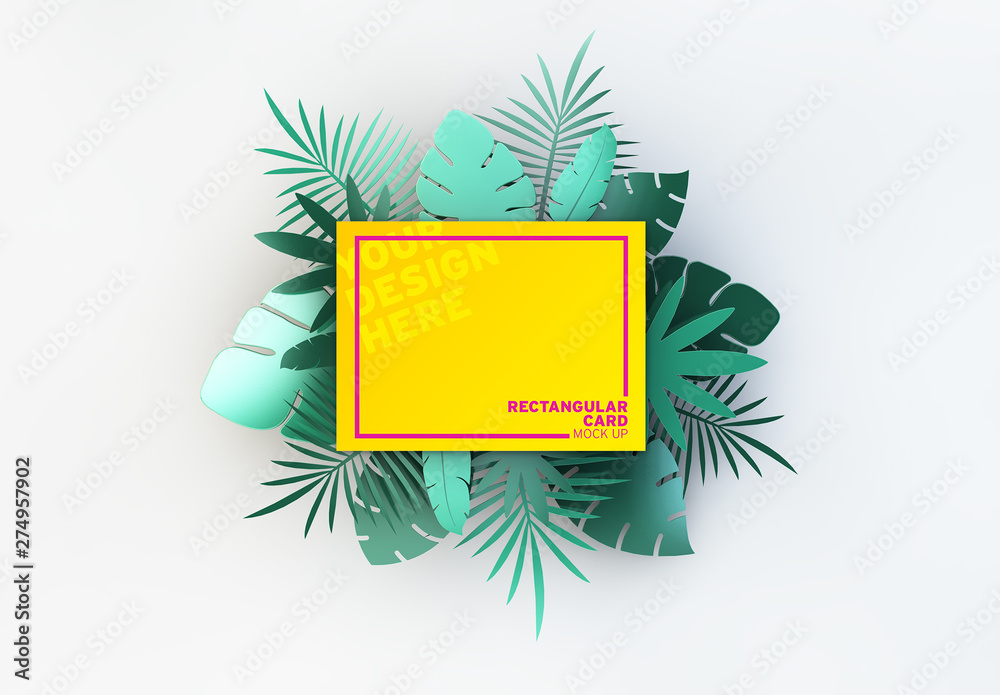 Rectangular Card with Tropical Leaf Illustrations Mockup Stock Template ...