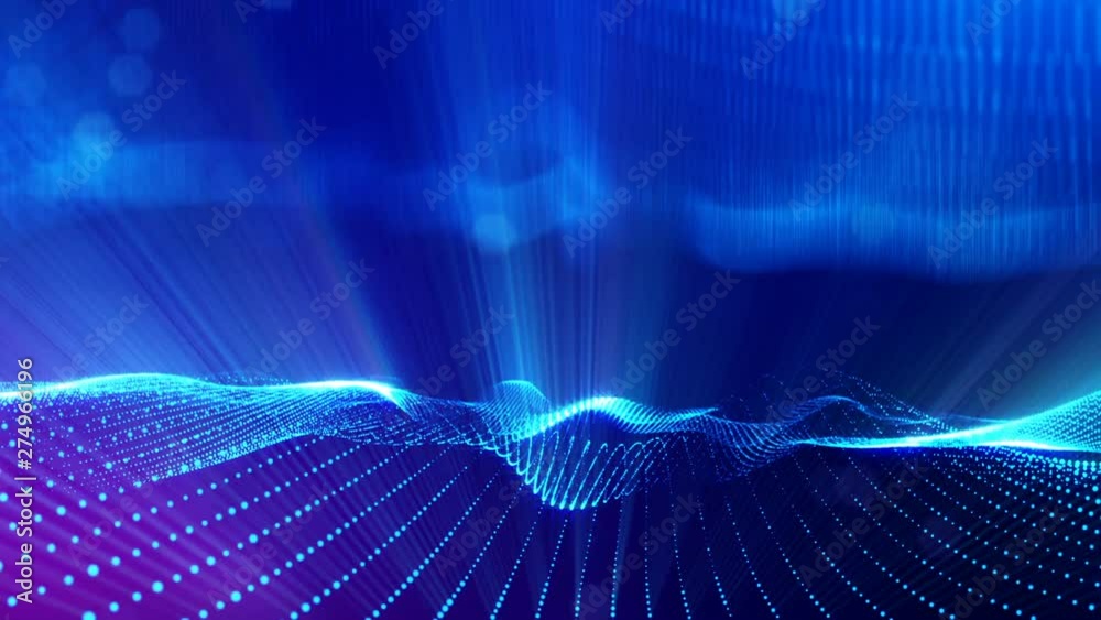 complex blue composition with luminous particles that form wavy ...