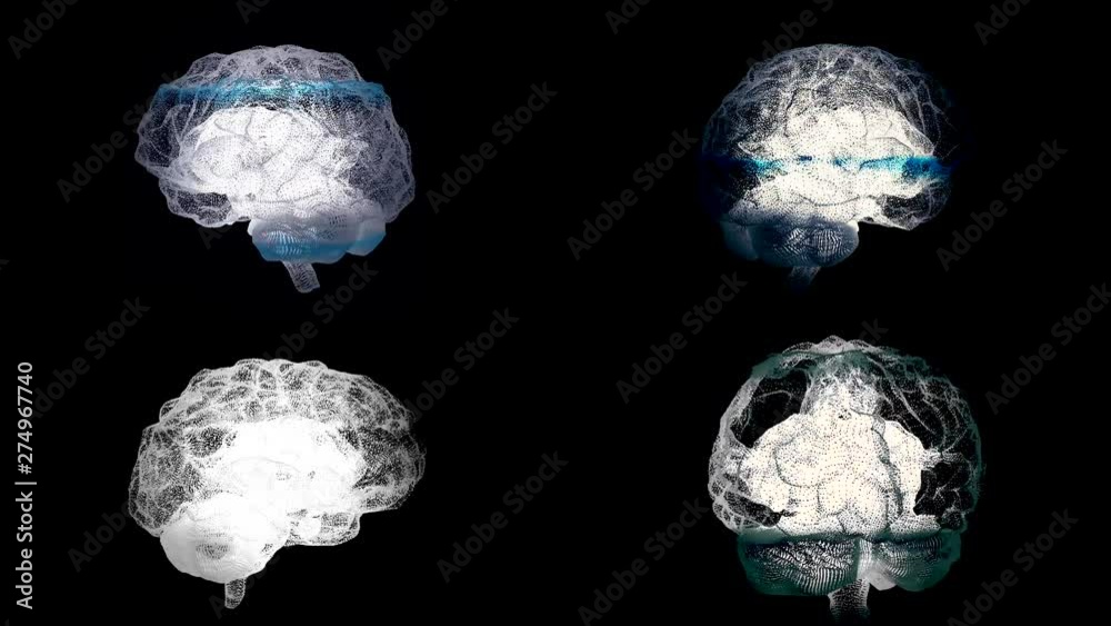 Vidéo Stock Four brains spinning with mri scanning on black background ...