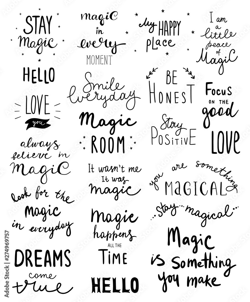 Big set of magic lettering phrases and words. Vector illustration ...