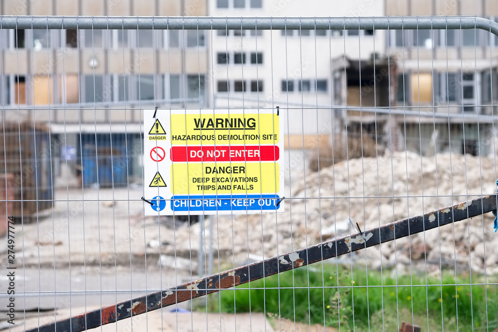 Demolition site building collapse hazard danger sign Stock Photo ...