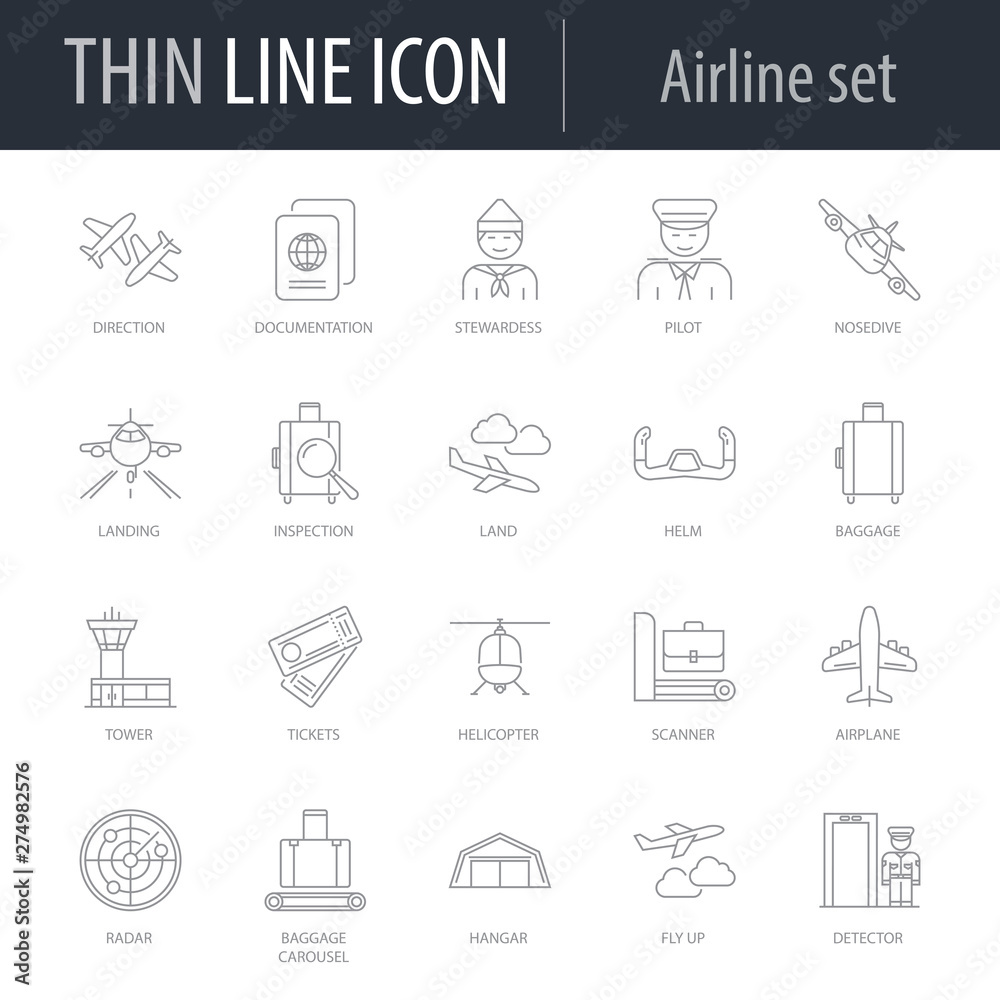 Icons Set of Airline. Symbol of Intelligent Thin Line Image Pack ...