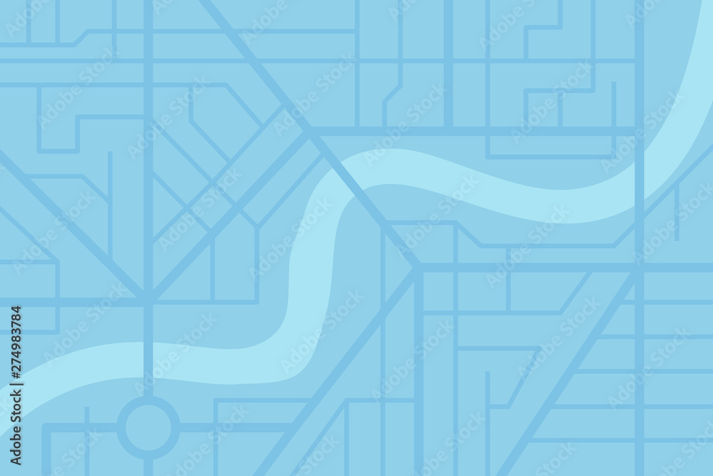 City street map plan with river. Vector blue color illustration schema ...