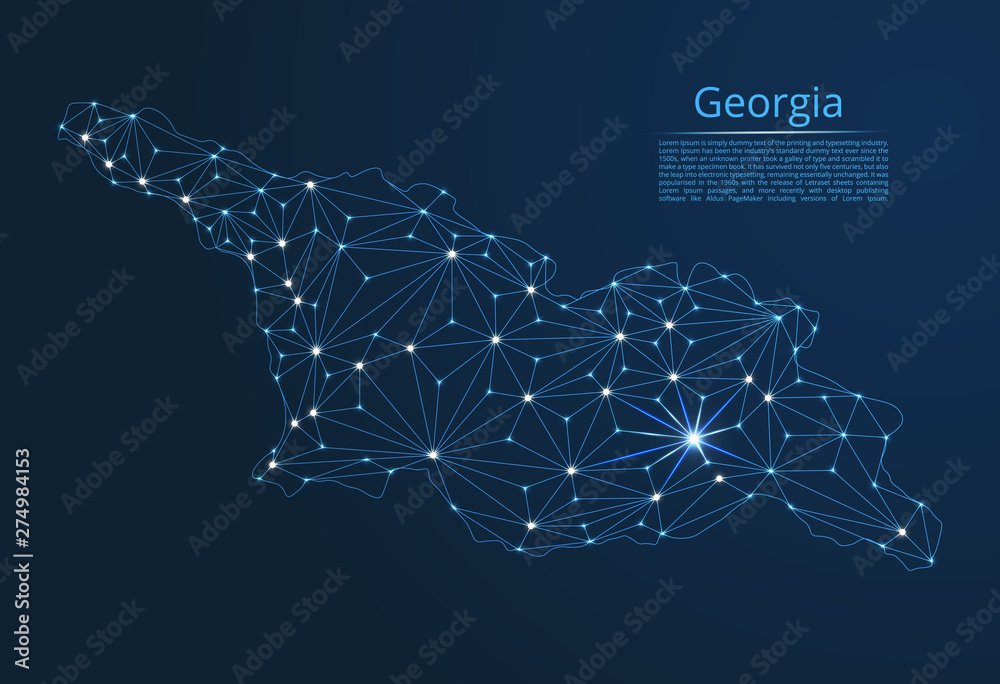 Georgia communication network map. Vector low poly image of a global ...