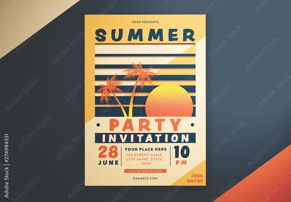 Summer Invitation Flyer Layout with Gradient Sunset Graphic Stock ...