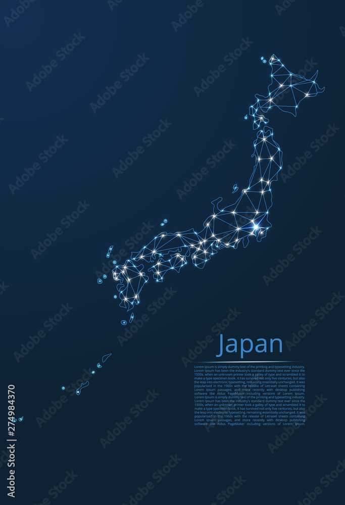 Japan communication network map. Vector low poly image of a global map ...