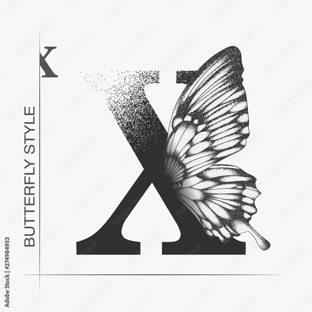 Letter X with butterfly silhouette. Monarch wing butterfly logo ...