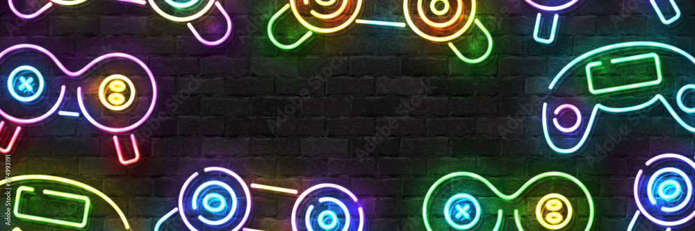 Vector realistic isolated neon sign of Game flyer logo for template ...