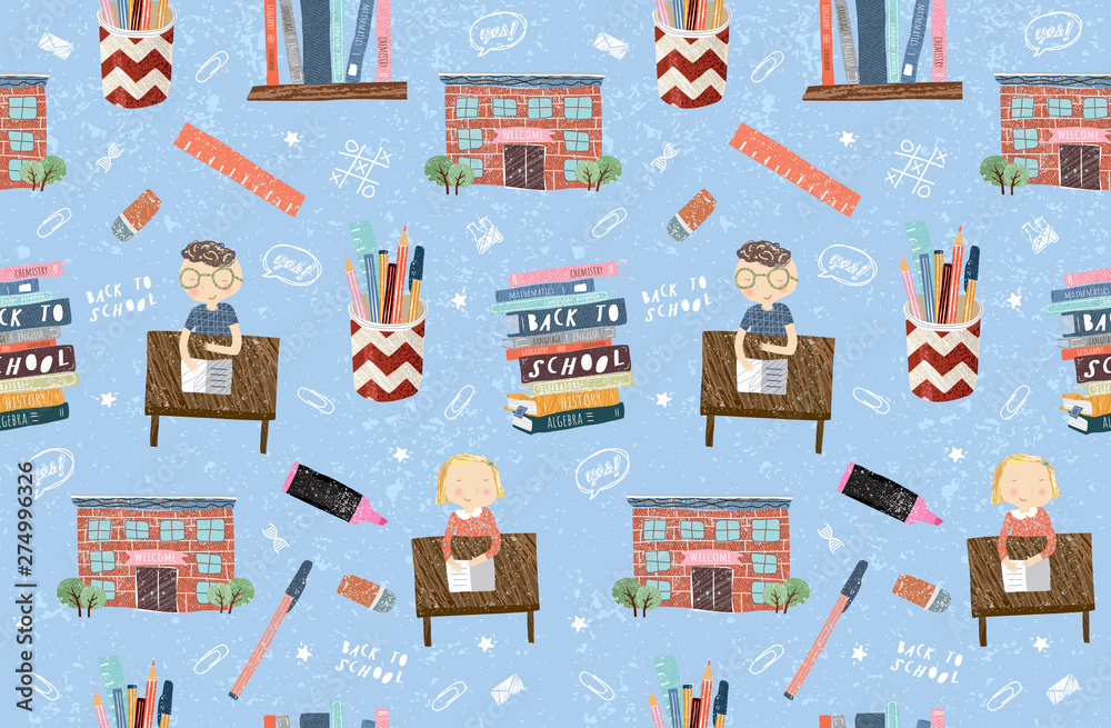 Back to school! Cute vector pattern for a background of freehand school ...