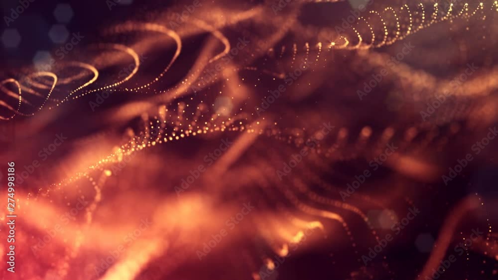 complex golden composition with luminous particles that form wavy ...