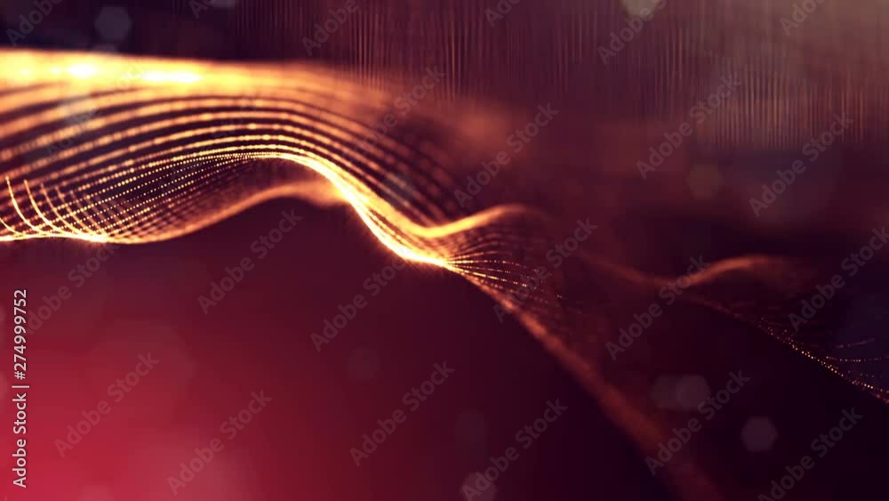 complex golden composition with luminous particles that form wavy ...