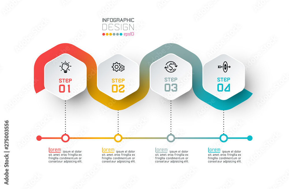 Hexagon label with color line linked infographics. Stock Vector | Adobe ...