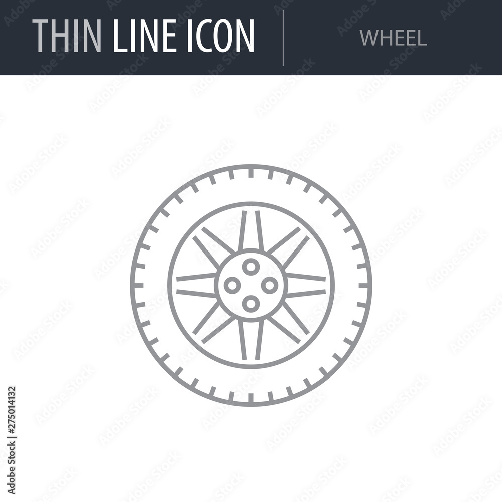 Symbol of Wheel. Thin line Icon of Car elements. Stroke Pictogram ...