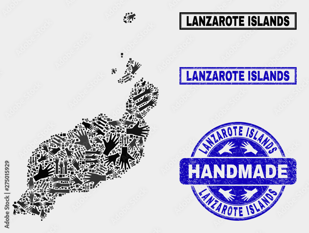 Vector handmade composition of Lanzarote Islands map and rubber ...