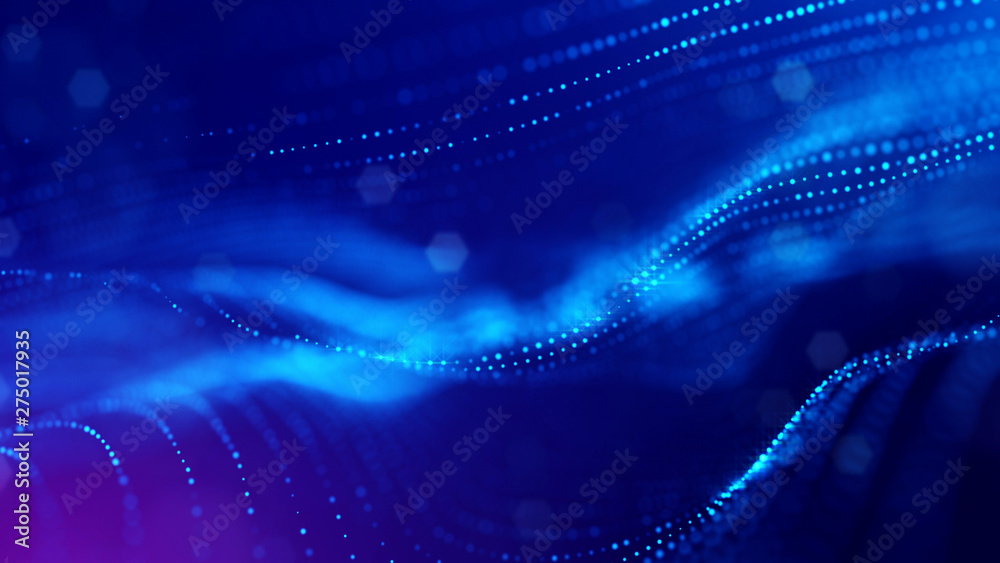 3d rendering background of glowing particles with depth of field, bokeh ...