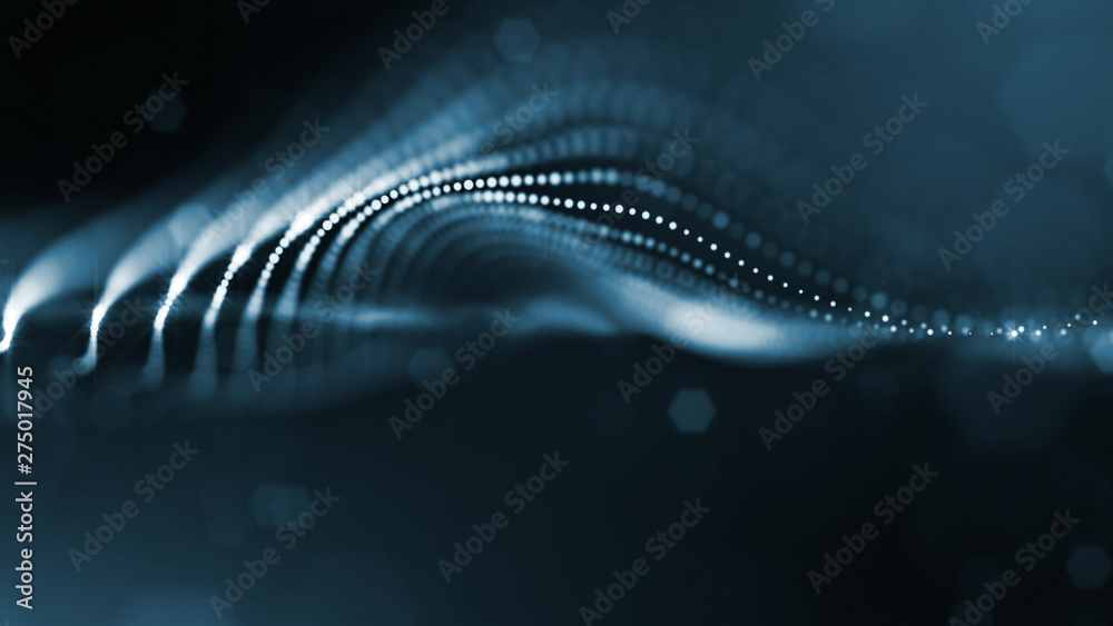 3d rendering background of glowing particles with depth of field, bokeh ...