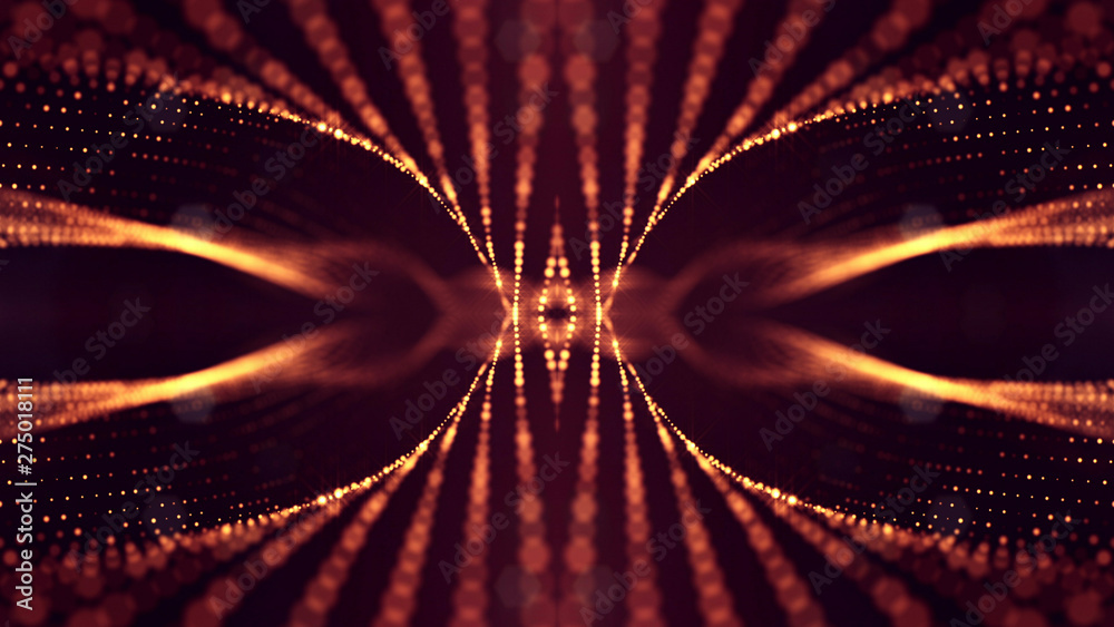 3d rendering background of glowing particles with depth of field, bokeh ...