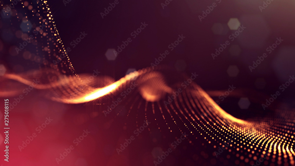3d rendering background of glowing particles with depth of field, bokeh ...