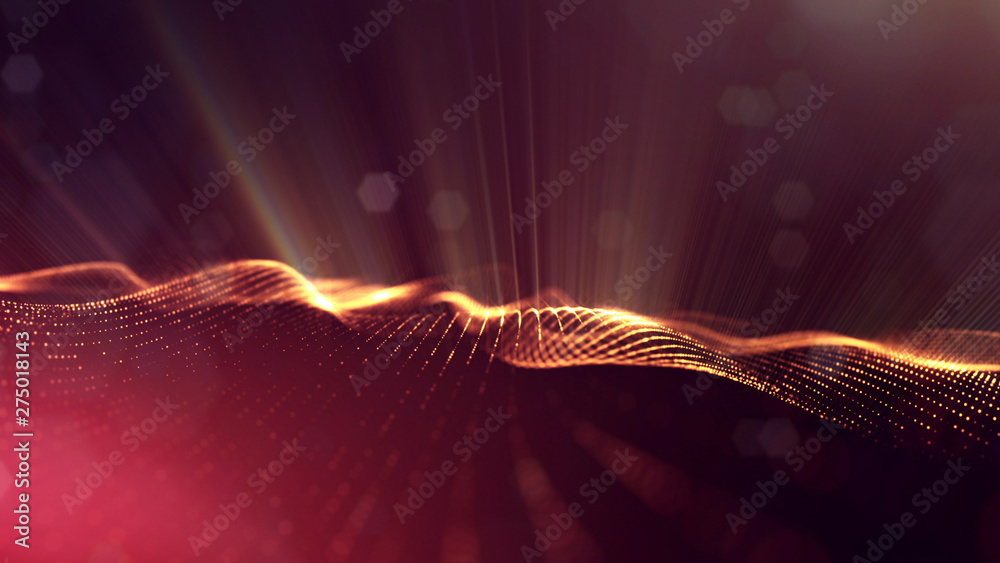 3d rendering background of glowing particles with depth of field, bokeh ...
