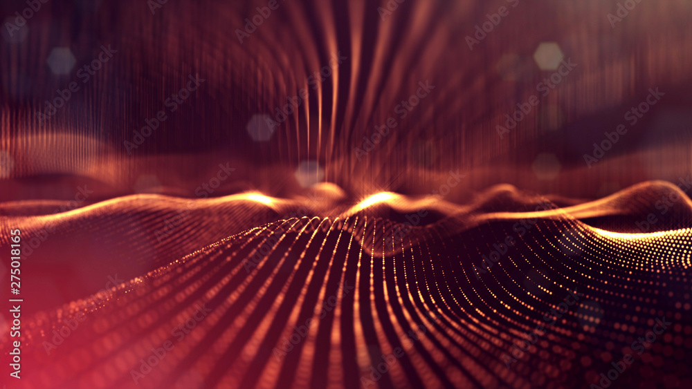 3d rendering background of glowing particles with depth of field, bokeh ...