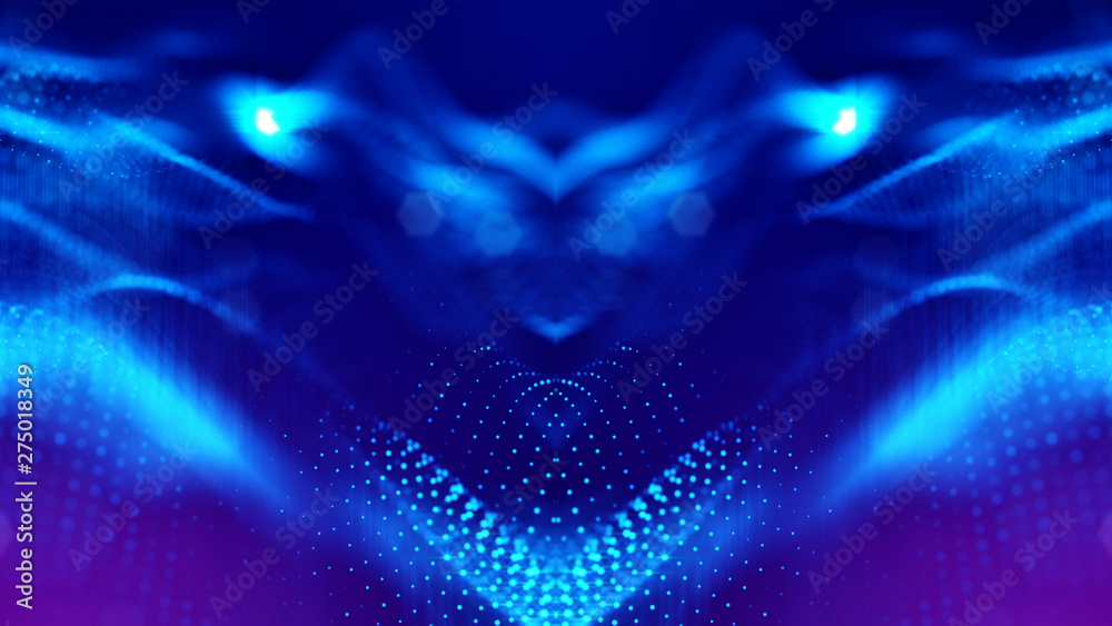 3d rendering background of glowing particles with depth of field, bokeh ...