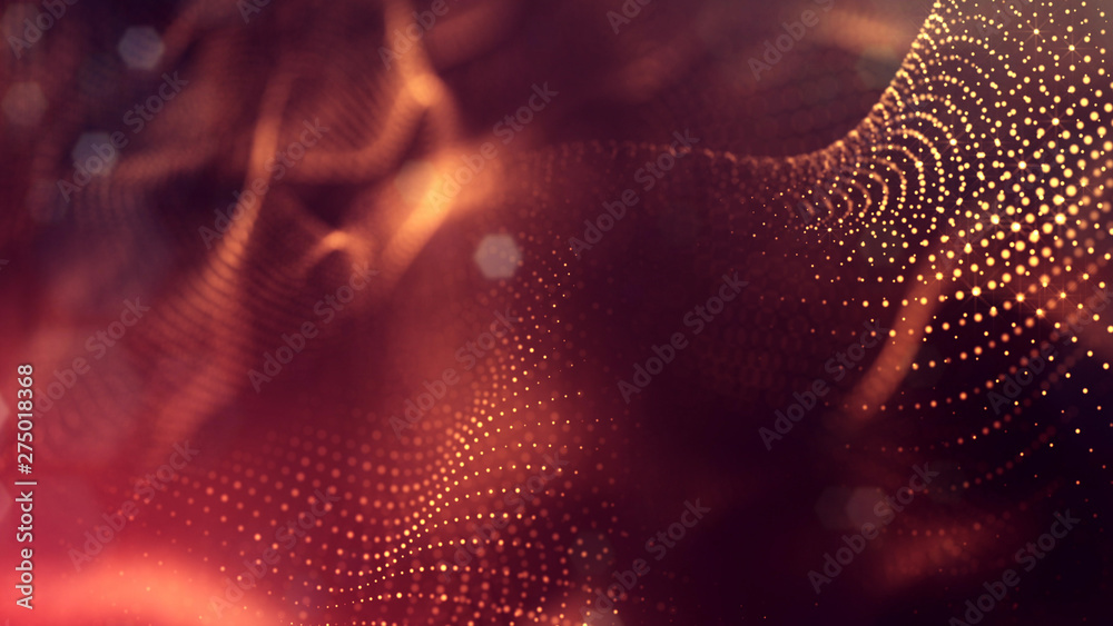 3d rendering background of glowing particles with depth of field, bokeh ...