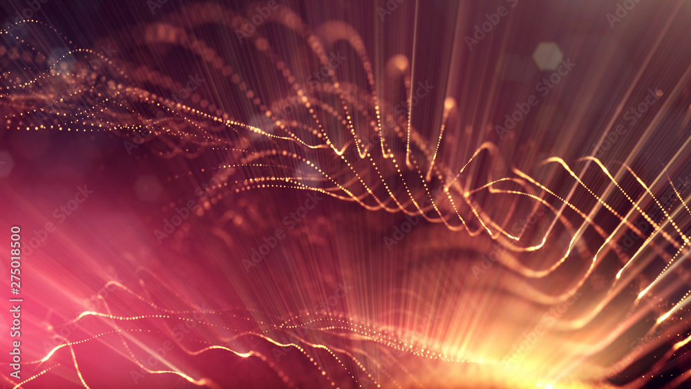 3d rendering background of glowing particles with depth of field, bokeh ...