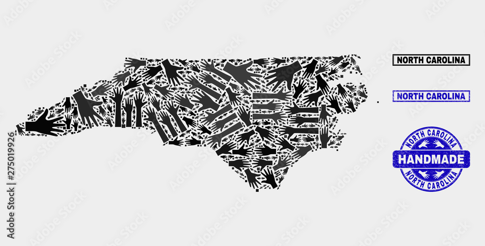 Vector handmade combination of North Carolina State map and grunge ...