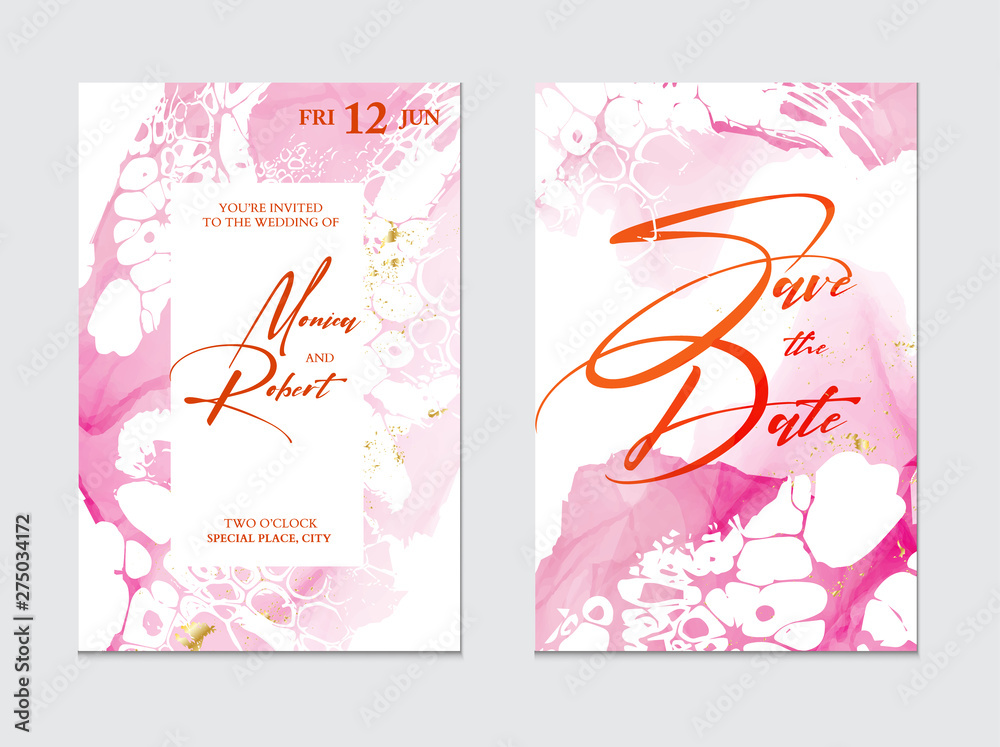 Luxury pink wedding cards with marble texture. Modern design for cover ...