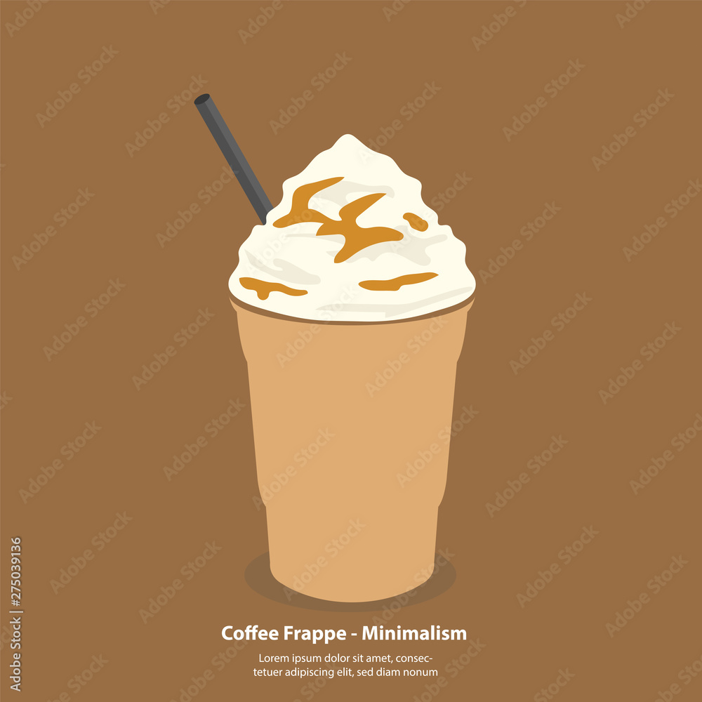 coffee frappe with whipping cream and caramel sauce - minimalism Stock ...