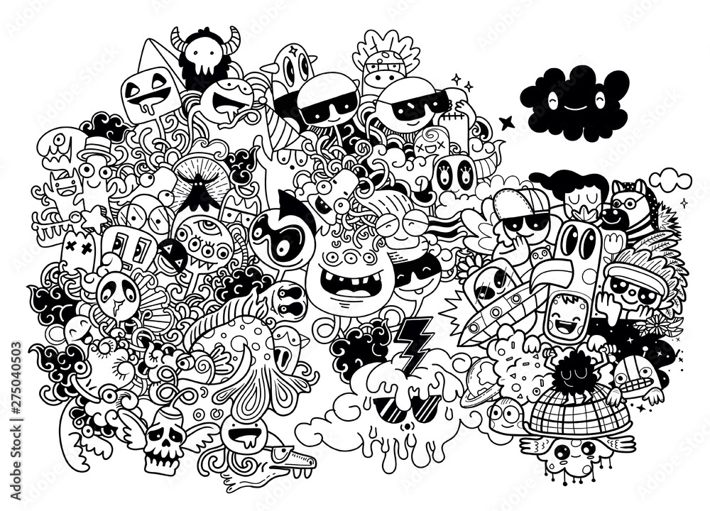 Vector illustration of Doodle cute Monster background ,Hand drawing ...