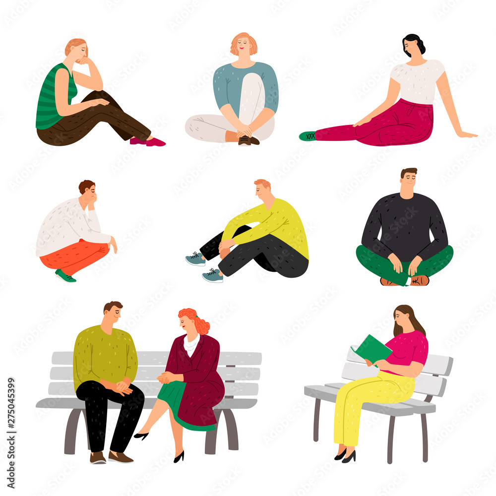 Resting people. Sitting and relaxing casual men and women vector ...