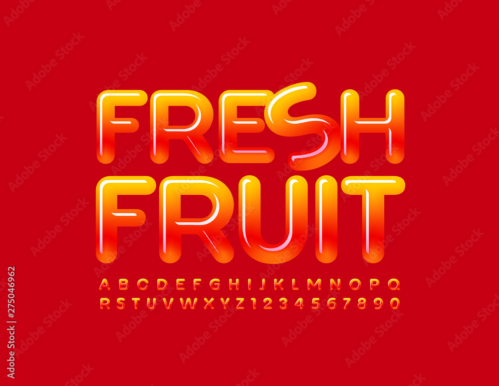 Vector stylish Sign Fresh Fruit with Bright Uppercase Font. Glossy ...