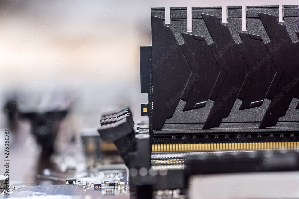 Motherboard of pc with ddr plank close up Stock Photo | Adobe Stock