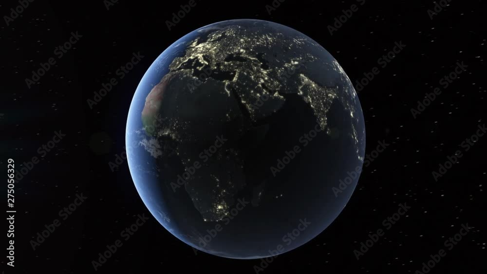 Realistic 3d animated earth at night showing the borders of the country ...
