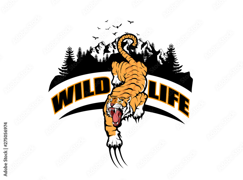 typography slogan wild life with tiger illustration, used for printing ...