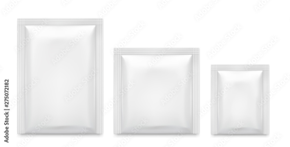 Blank sachet packaging of different proportions for food, cosmetic and ...