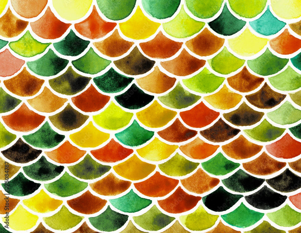 Mermaid scales. Watercolor fish scales. Bright summer pattern with ...